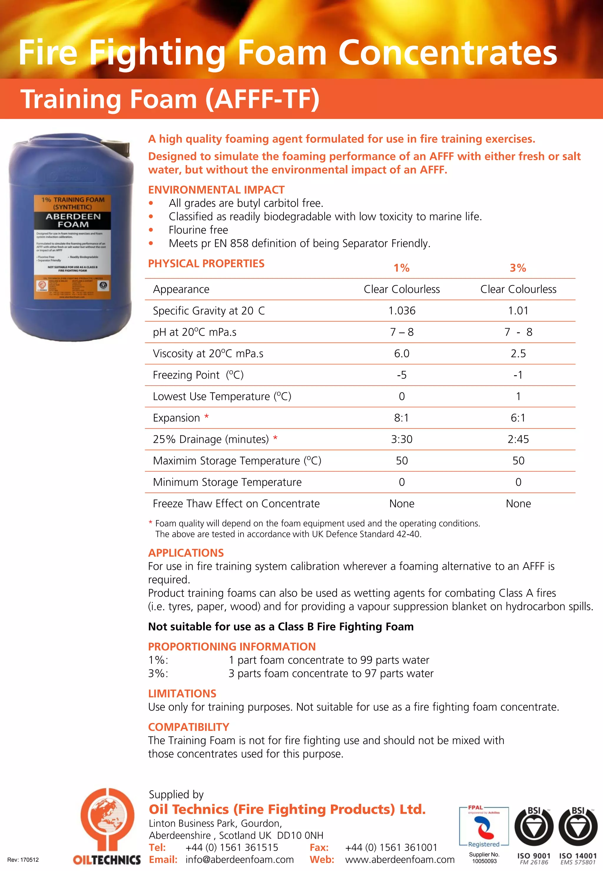 Oil Technics Ltd AFFF Training Foam | PDF