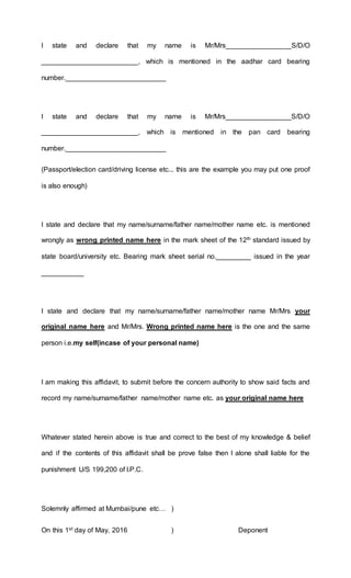 Affidavit For Name Mistake misprint In Result Or Any Other Document affidavit-for-name-mistake-misprint-in-result-or-any-other-document