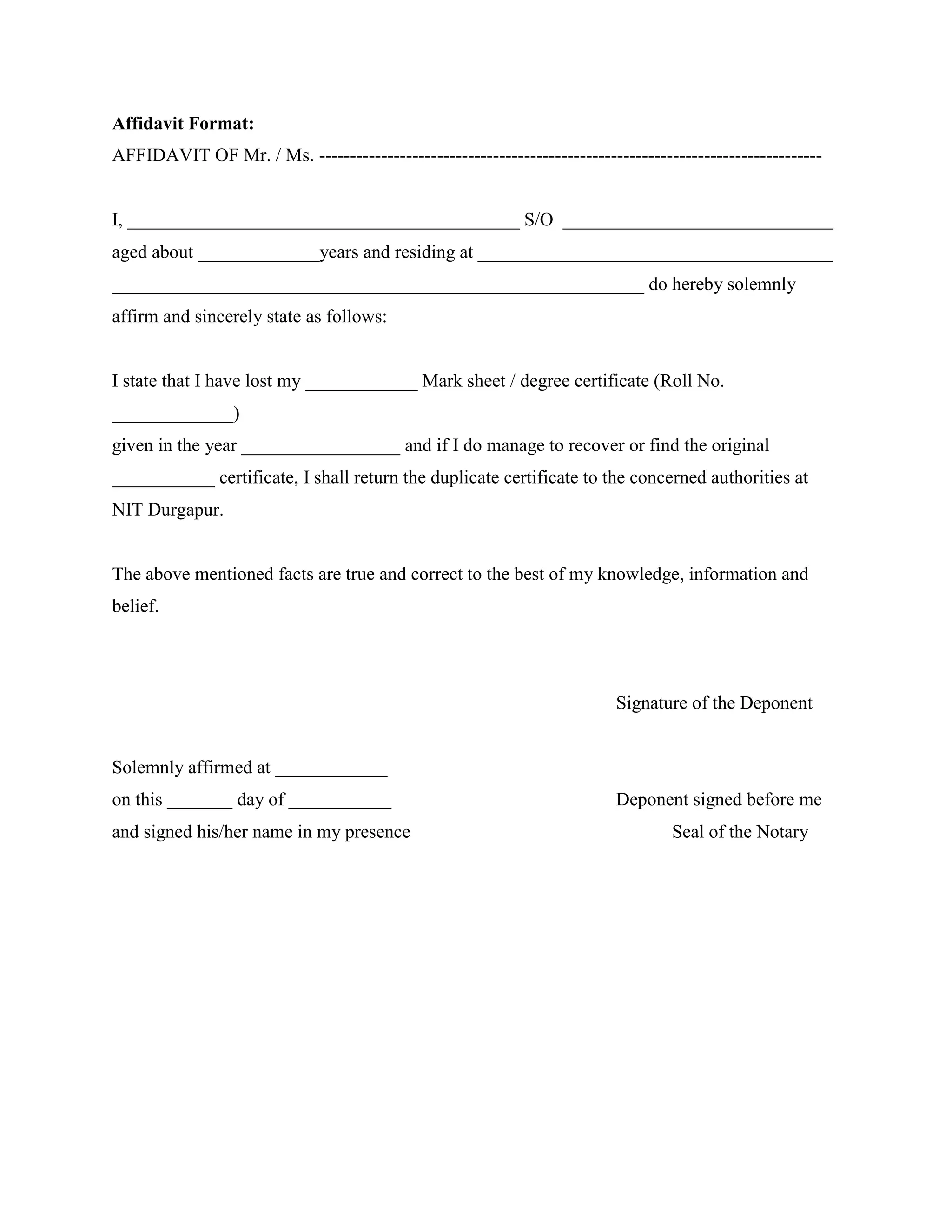 Affidavit format | PDF