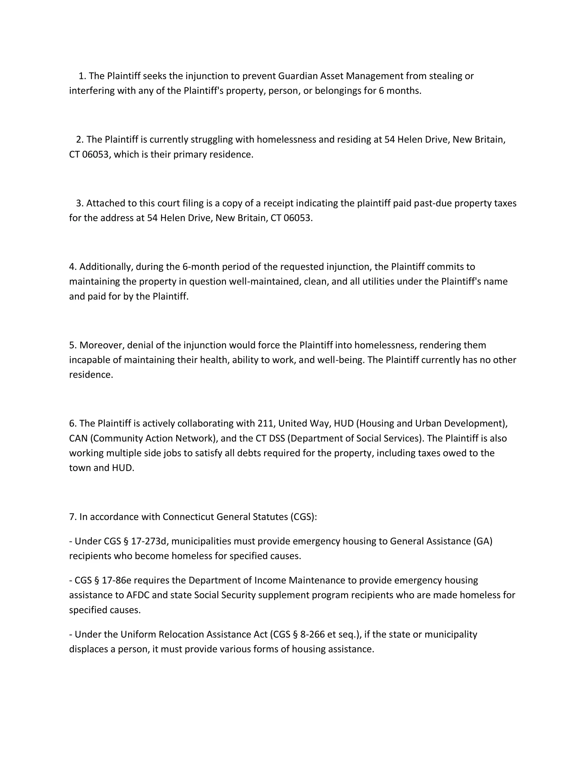 ORane M Cornish affidavit statement for New Britain court proving ...