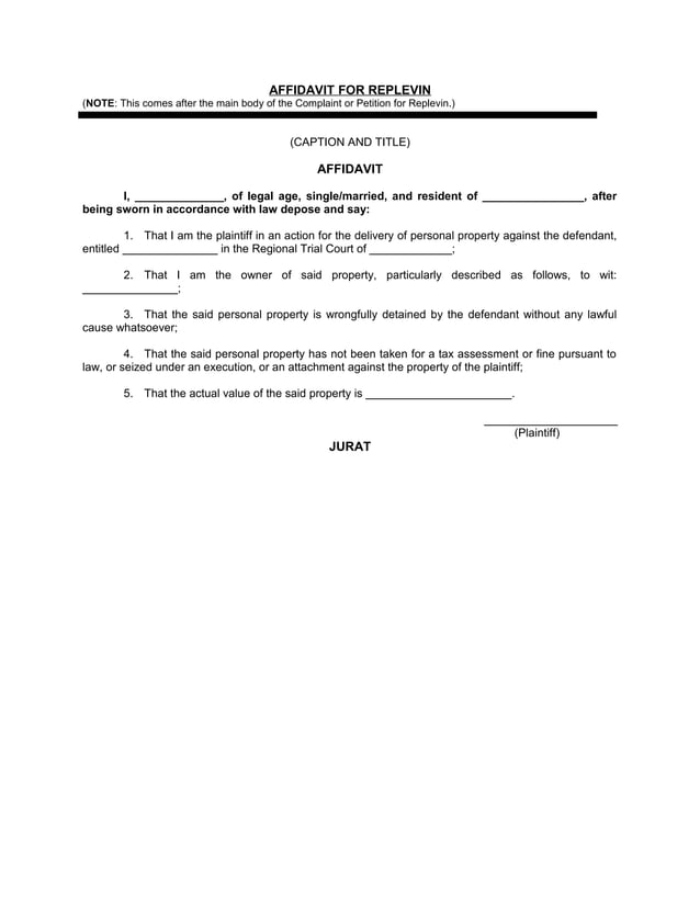 Affidavit for replevin | DOC