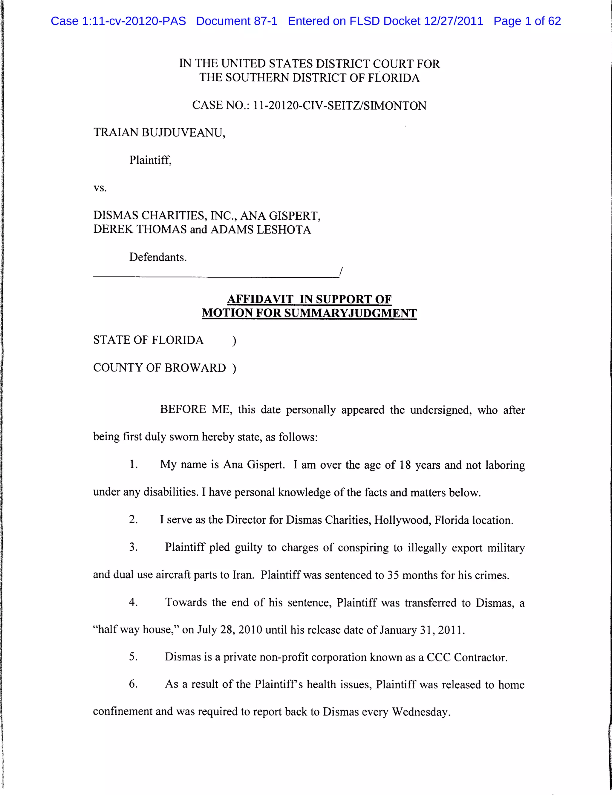 Affidavit in support of motion for summary judgment | PDF