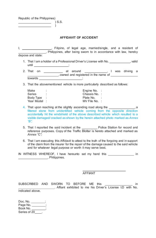 Affidavit of accident | DOCX | Motor Insurance | Insurance