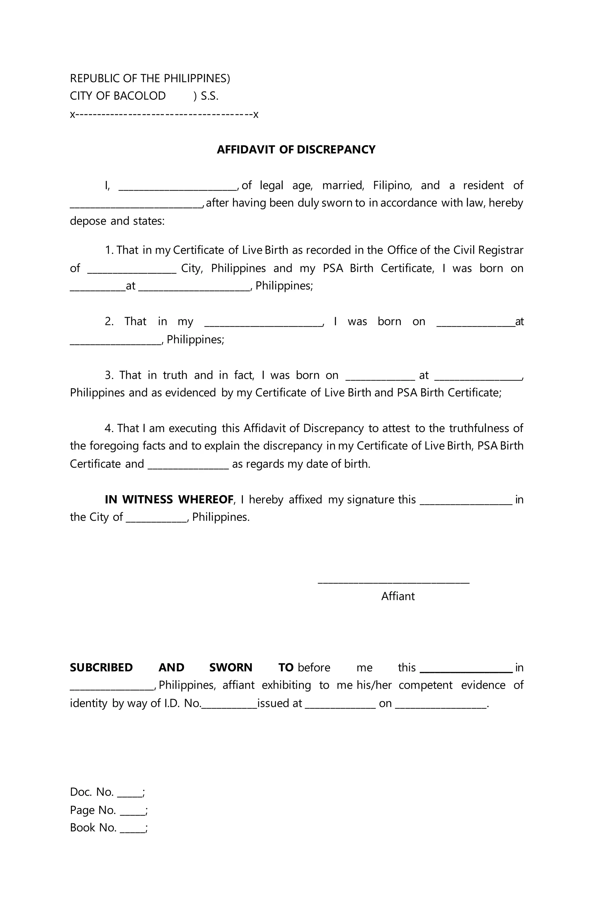 Affidavit of discrepancy | DOCX