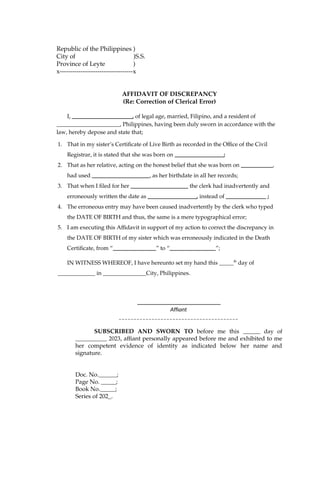 Affidavit of Discrepancy. Clerical Error of Birth Certificatedocx | DOCX