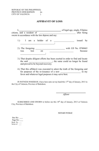 Affidavit of loss | DOCX