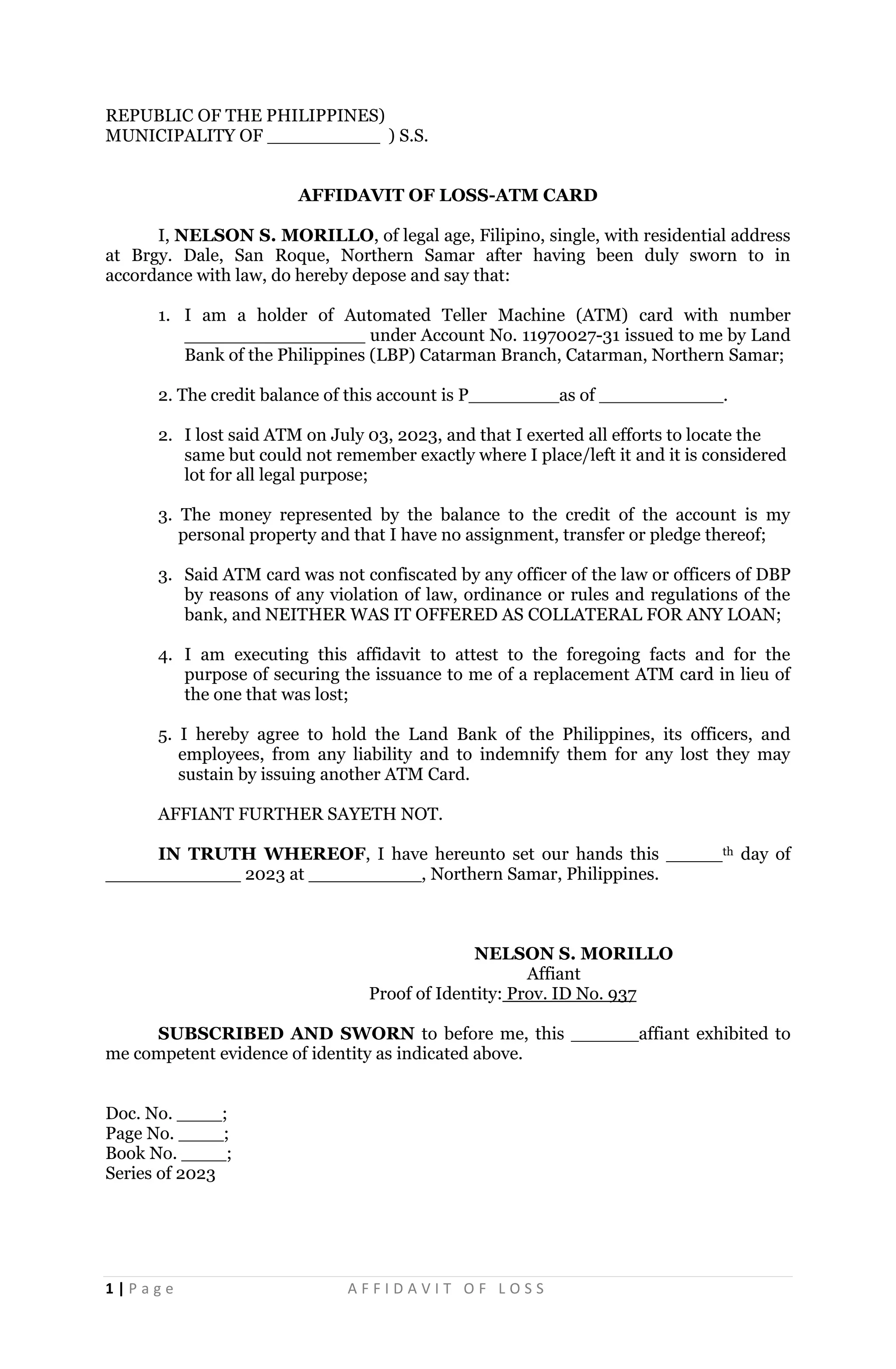 affidavit of loss - ATM.docx