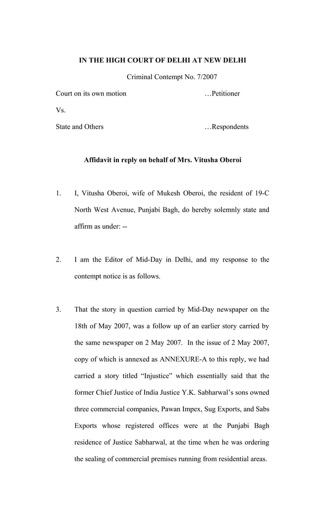 Affidavit of mid day vitusha | PDF