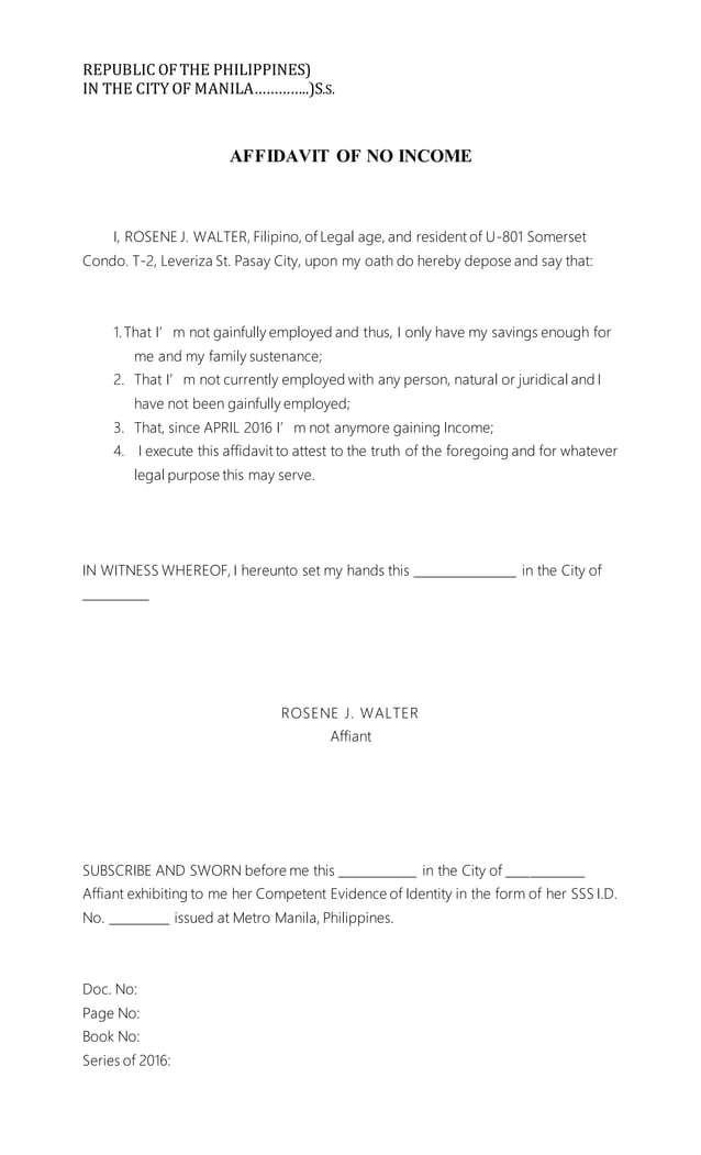 Affidavit of no income | DOC
