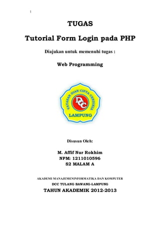 Affif cara membuat form login pada php | PDF