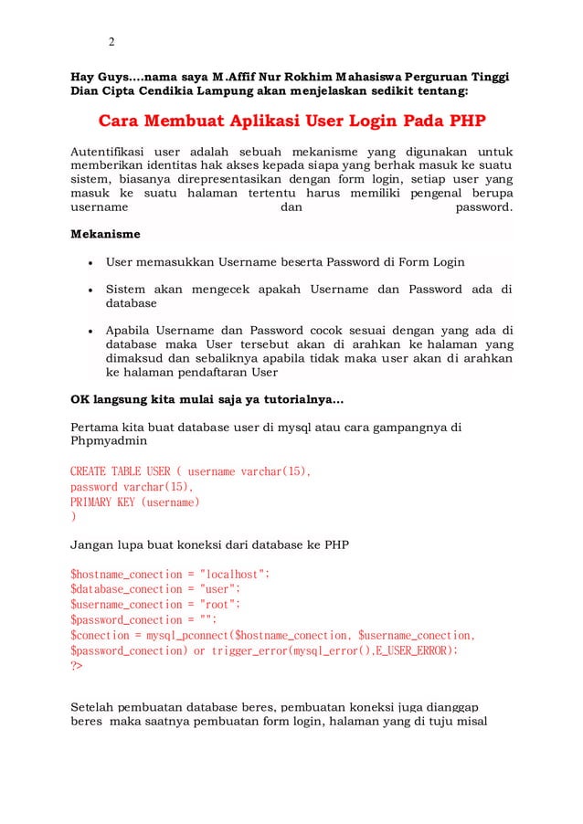 Affif cara membuat form login pada php | PDF Affif cara membuat form login pada php | PDF