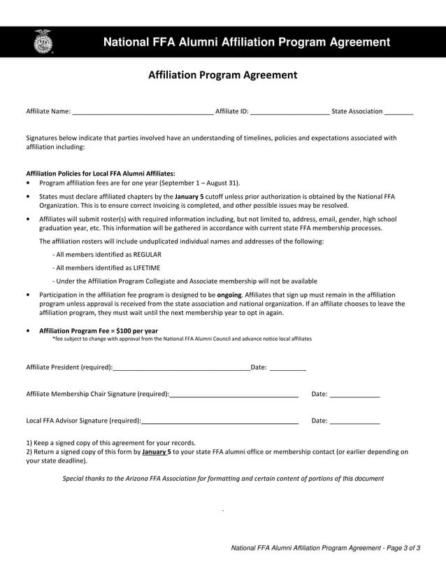 Affiliation program agreement | PDF
