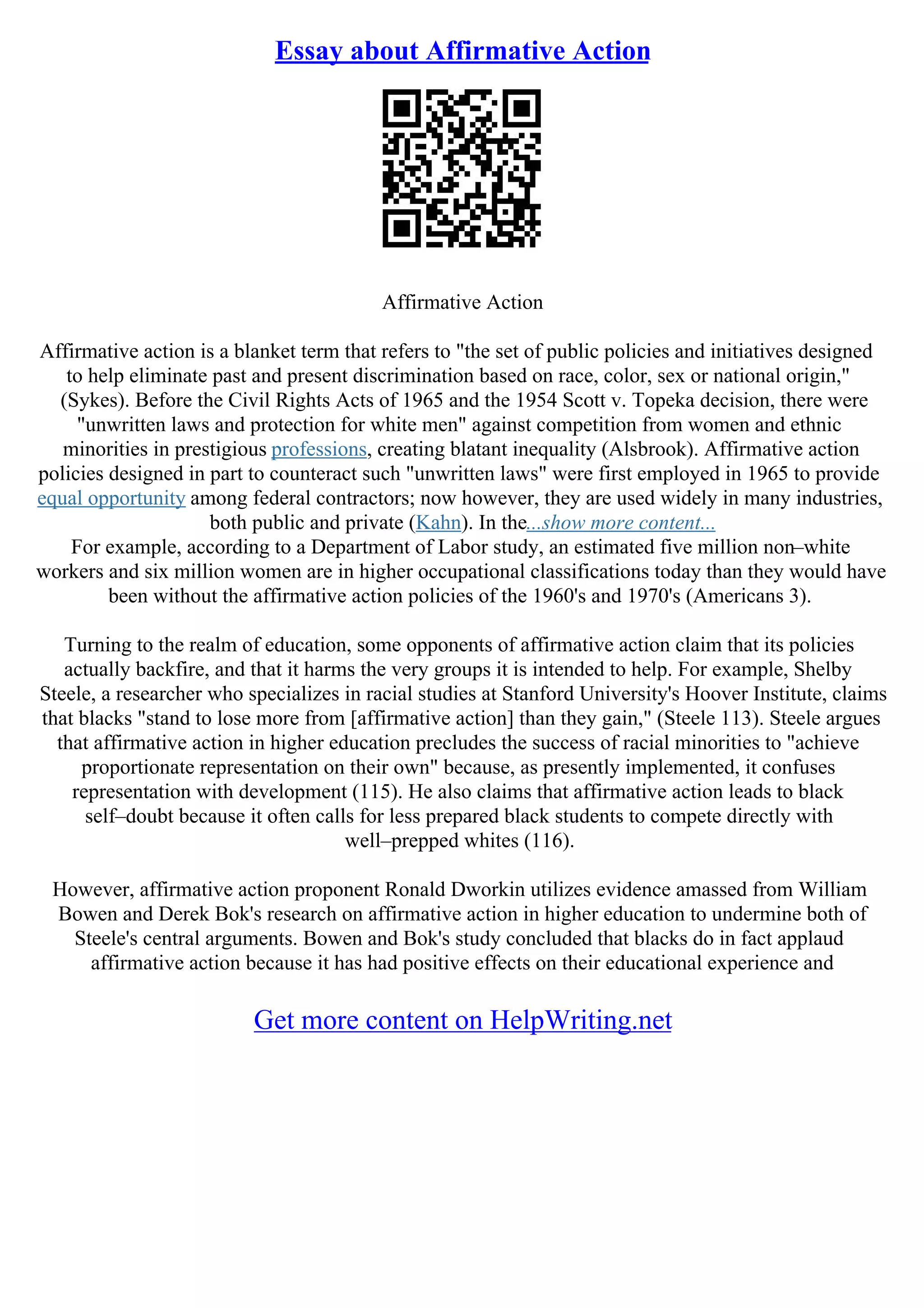 Affirmative Action Essays | PDF