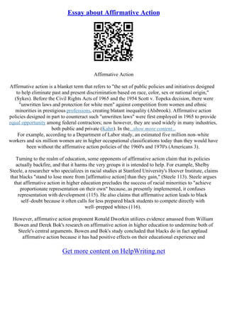 Affirmative Action Essays | PDF
