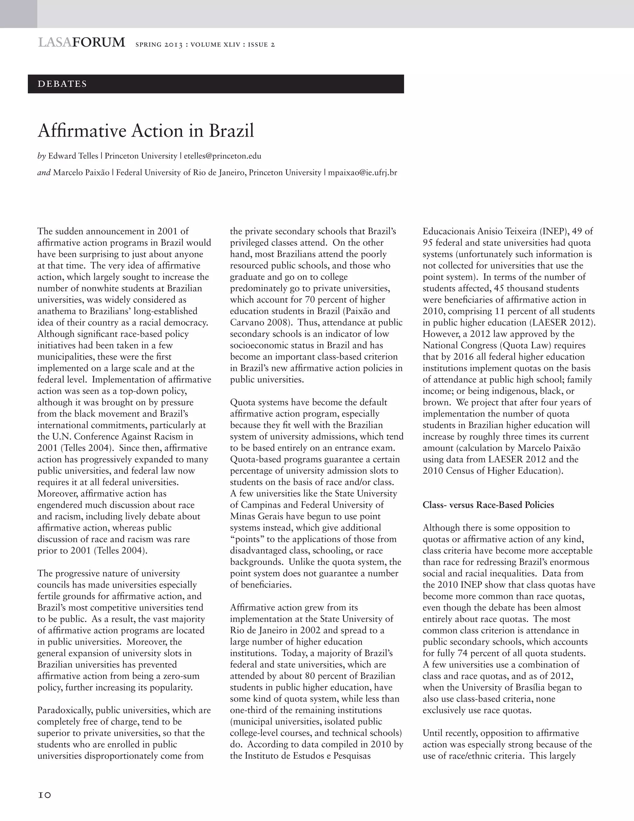 Affirmative action in brazil | PDF