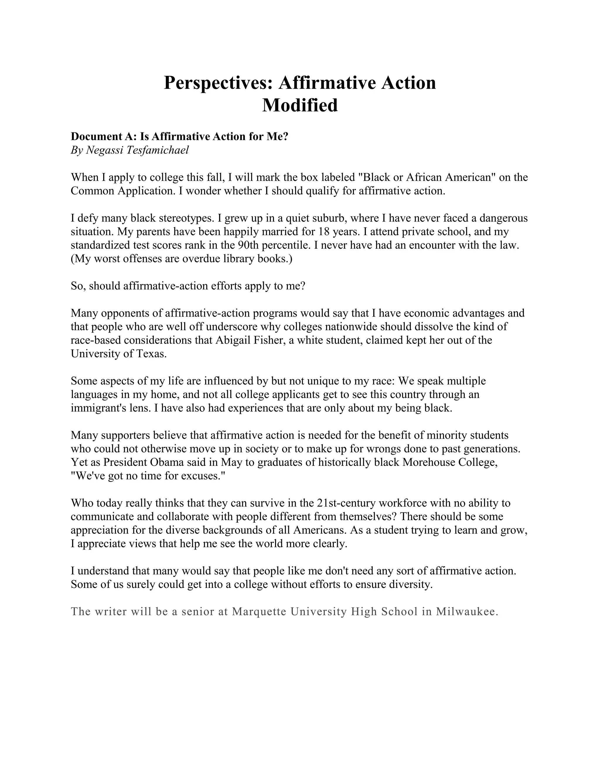 Affirmative action perspectives documents | DOC