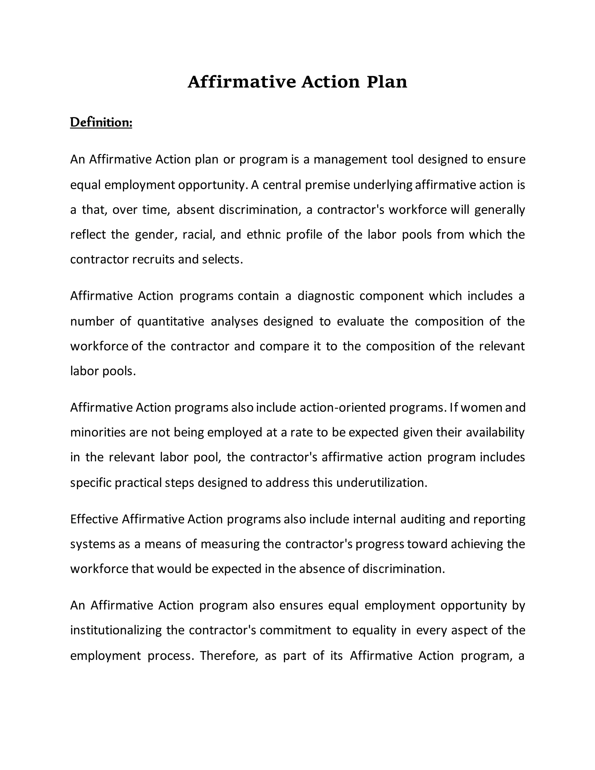 Affirmative action plan | DOCX