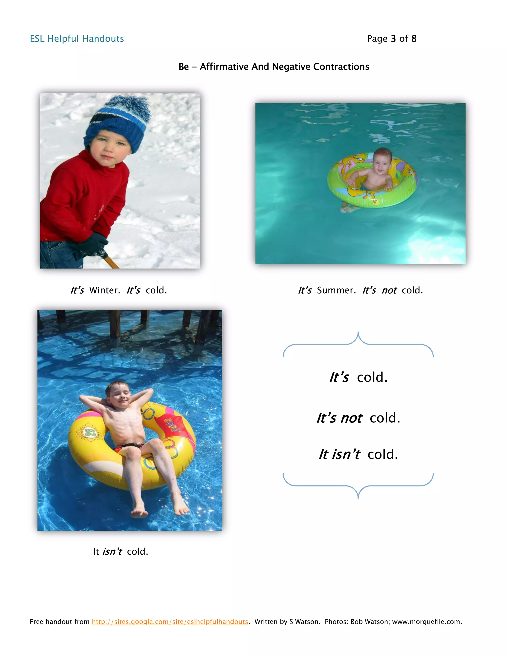 ESL Helpful Handouts-Affirmative And Negative Contractions | PDF