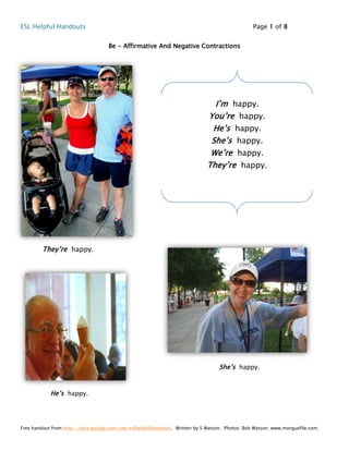 ESL Helpful Handouts-Affirmative And Negative Contractions | PDF