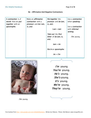 ESL Helpful Handouts-Affirmative And Negative Contractions | PDF