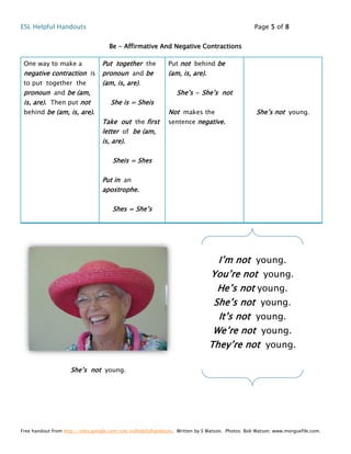 ESL Helpful Handouts-Affirmative And Negative Contractions | PDF