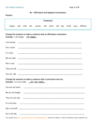 ESL Helpful Handouts-Affirmative And Negative Contractions | PDF