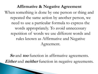 Affirmative and Negative Agreement | PPTX