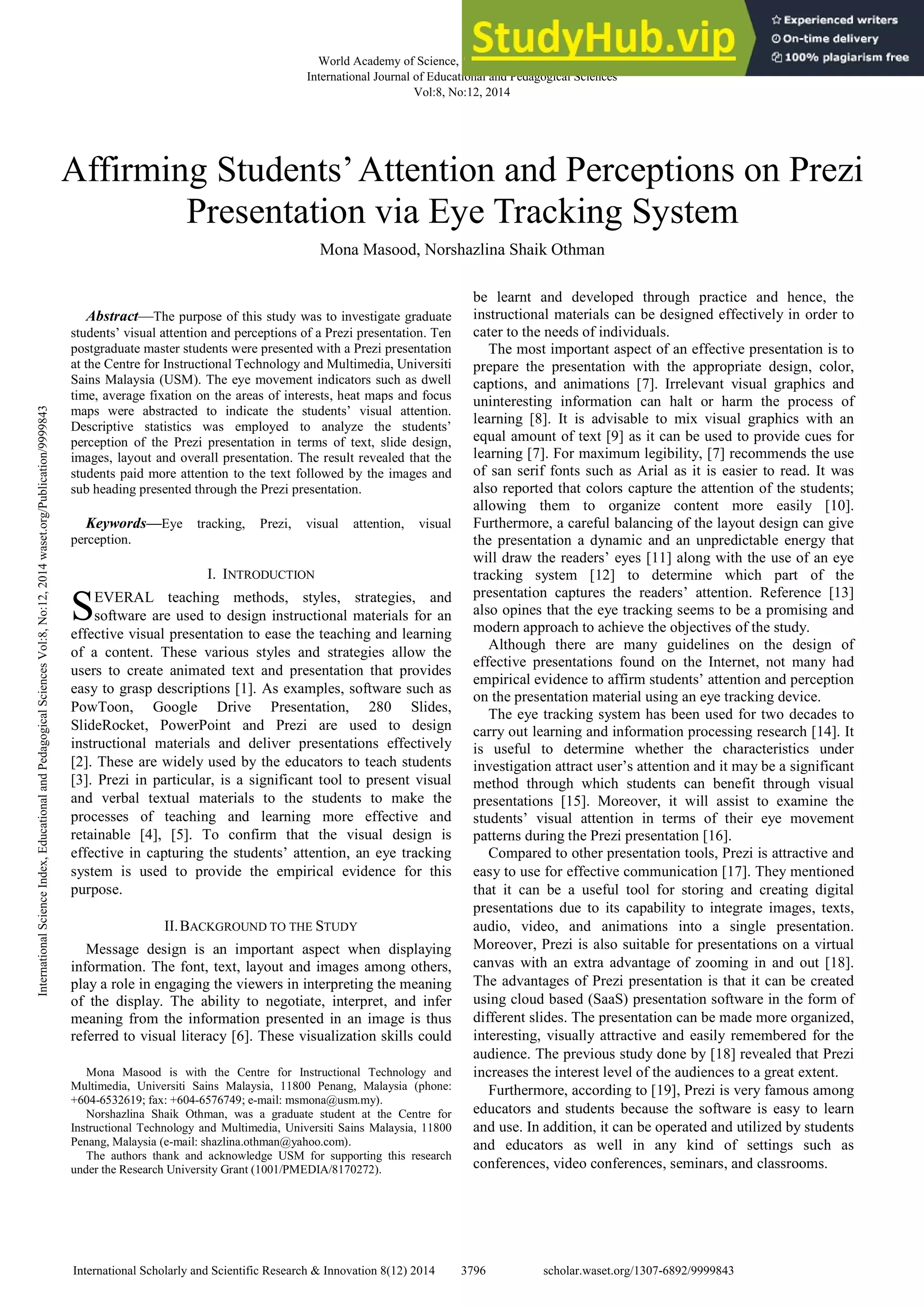 Affirming Students Attention And Perceptions On Prezi Presentation Via ...
