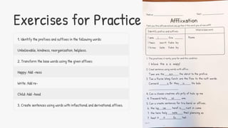 Affixation, Prefixes, Suffixes, Inflectional and derivational ...