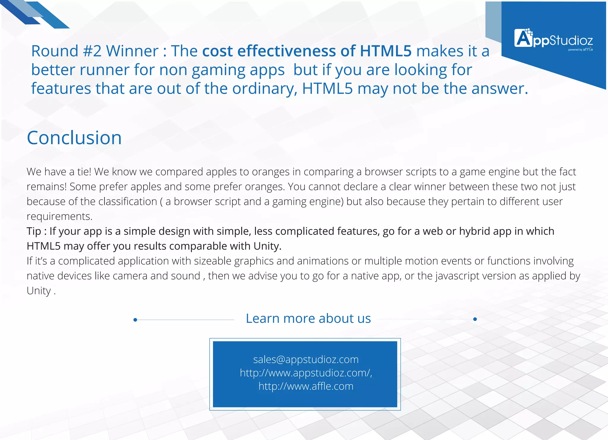 POV | Unity vs HTML5 | Affle Enterprise | PPT
