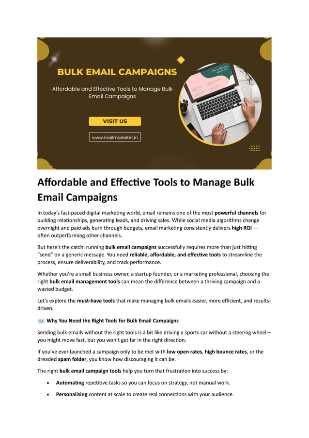 Affordable and Effective Tools to Manage Bulk Email Campaigns | PDF