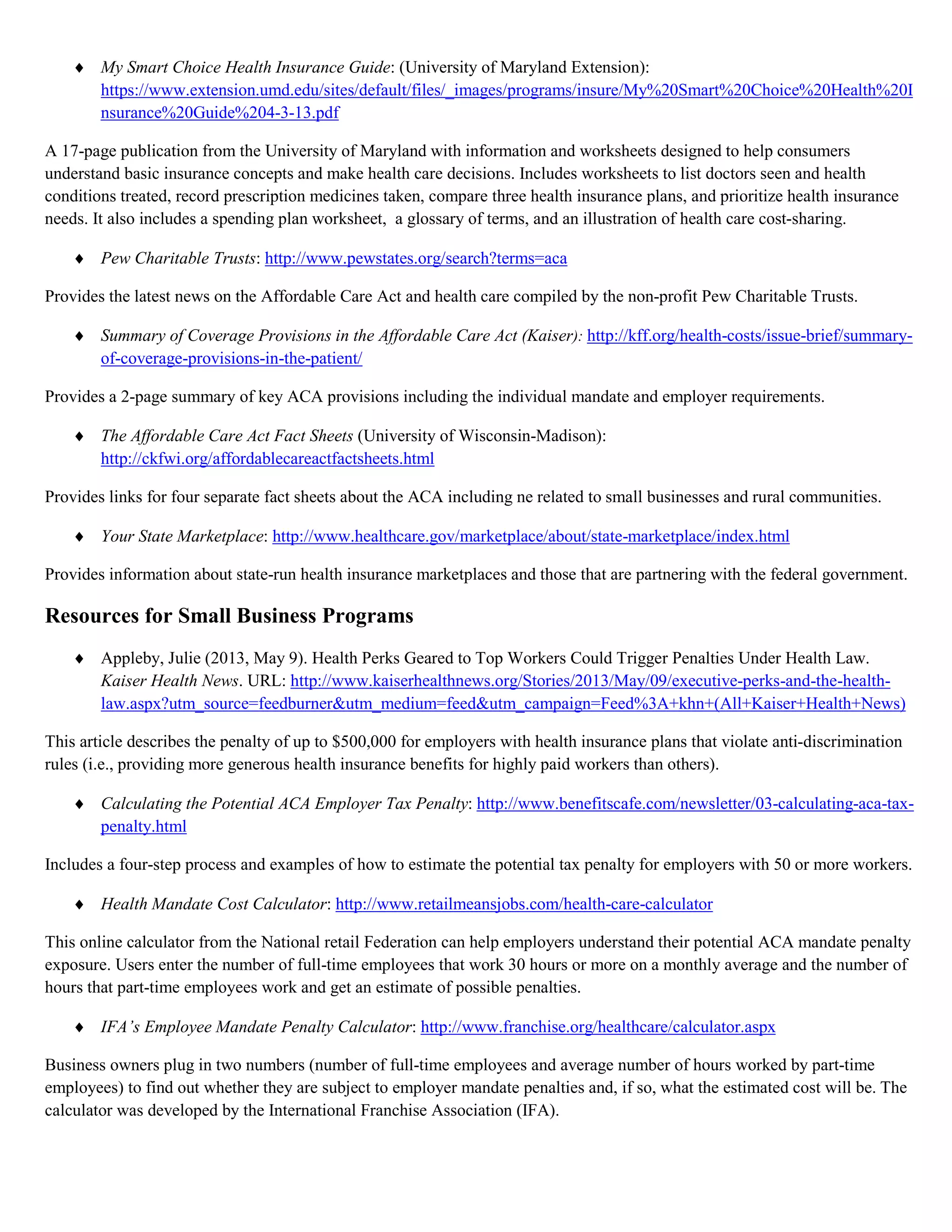 Affordable Care Act Resources 06-13-revised | PDF