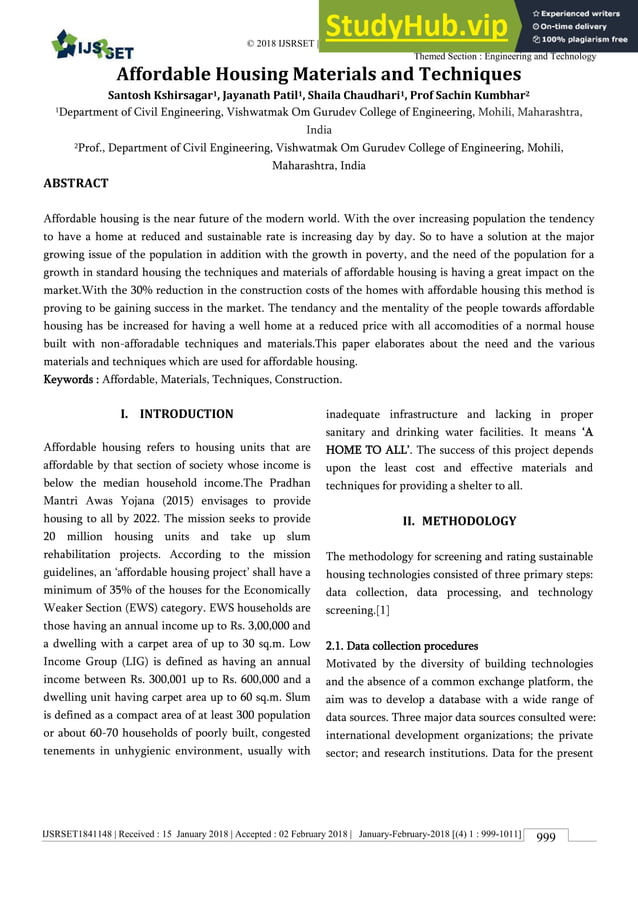 Affordable Housing Materials And Techniques | PDF