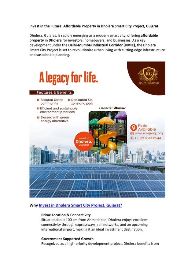 Affordable Property in Dholera: Invest in Gujarat’s Smart City Project | PDF