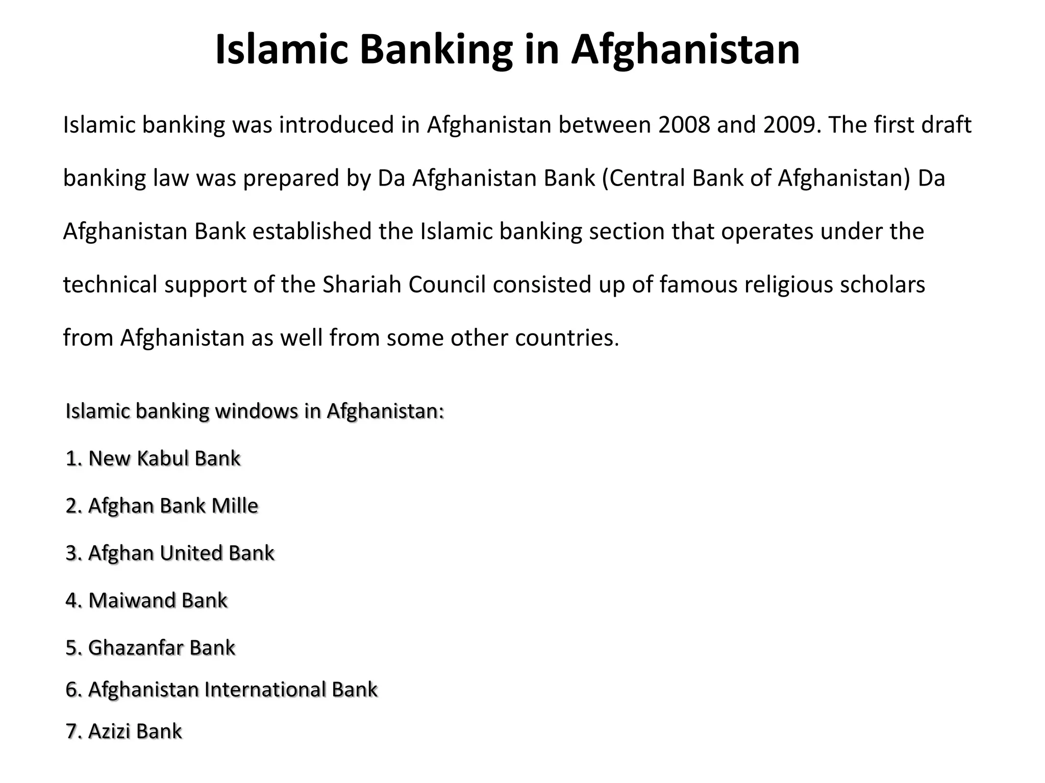 Islamic banking in Afghanistan from start until now | PPTX