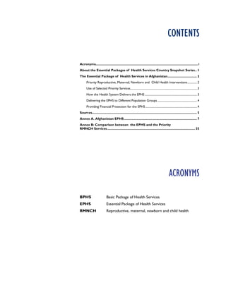 Essential Package of Health Services Country Snapshot: Afghanistan | PDF