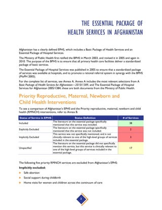 Essential Package of Health Services Country Snapshot: Afghanistan | PDF