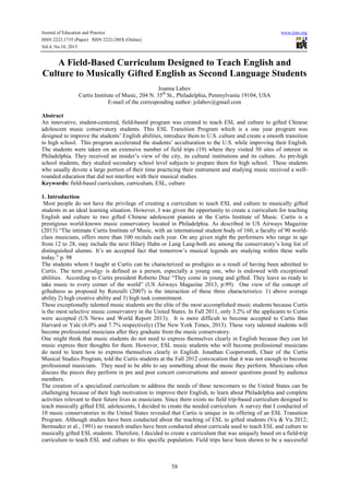 A field based curriculum designed to teach english and culture to ...