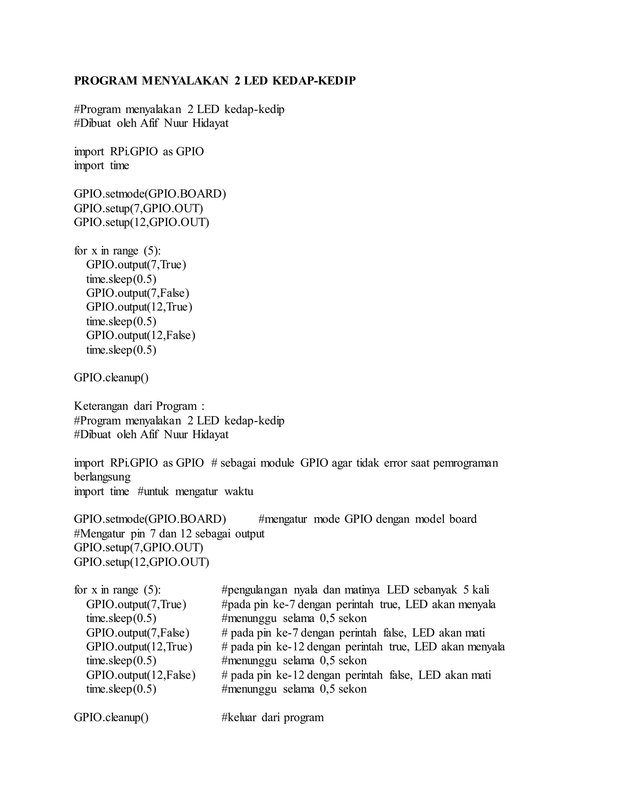 FLOWCHART DAN PROGRAM 2 LED KEDIP-KEDIP | DOCX