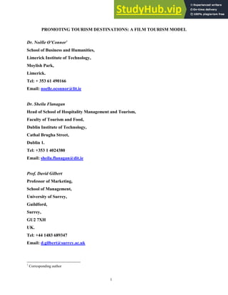 A Film Marketing Action Plan (FMAP) For Film Induced Tourism ...