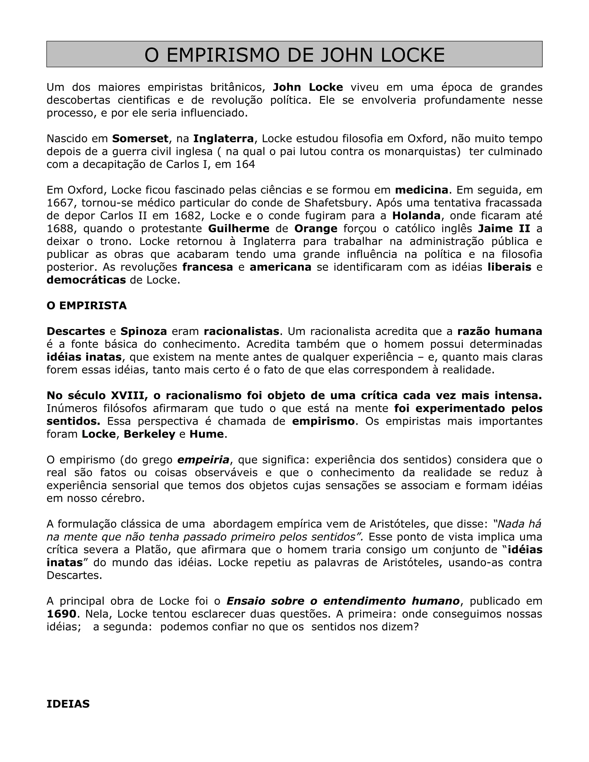 A filosofia de john locke | DOC