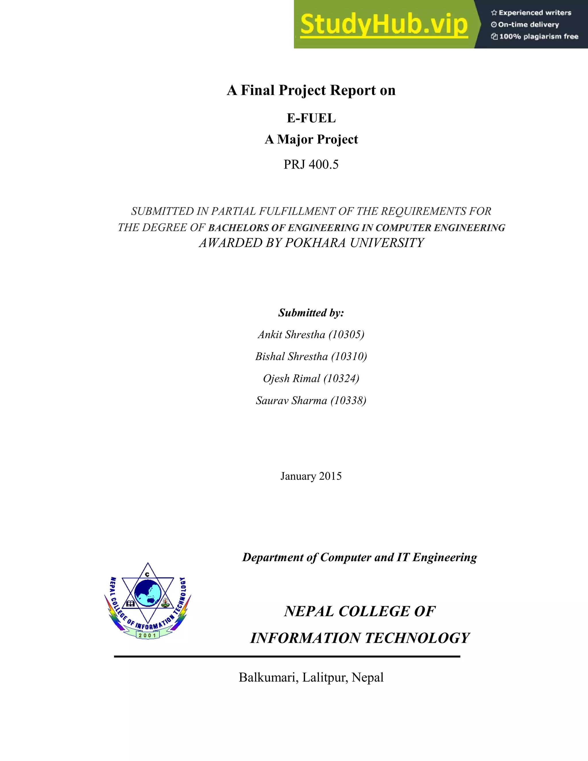 A Final Project Report On E-FUEL Engineering Thesis- Pokhara University ...