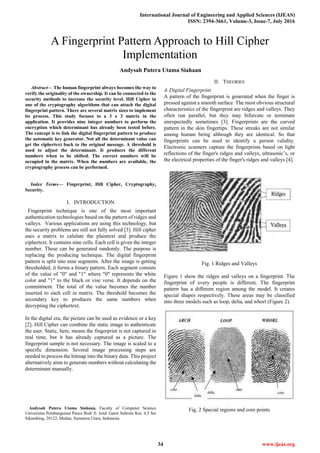 A Fingerprint Pattern Approach to Hill Cipher Implementation | PDF