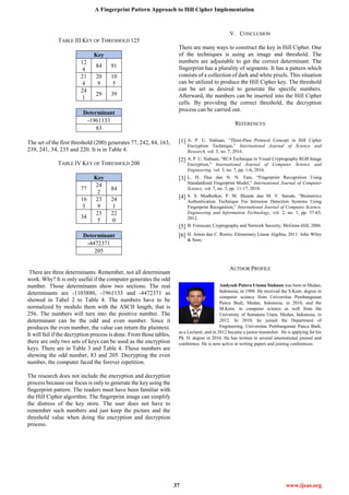 A Fingerprint Pattern Approach to Hill Cipher Implementation | PDF