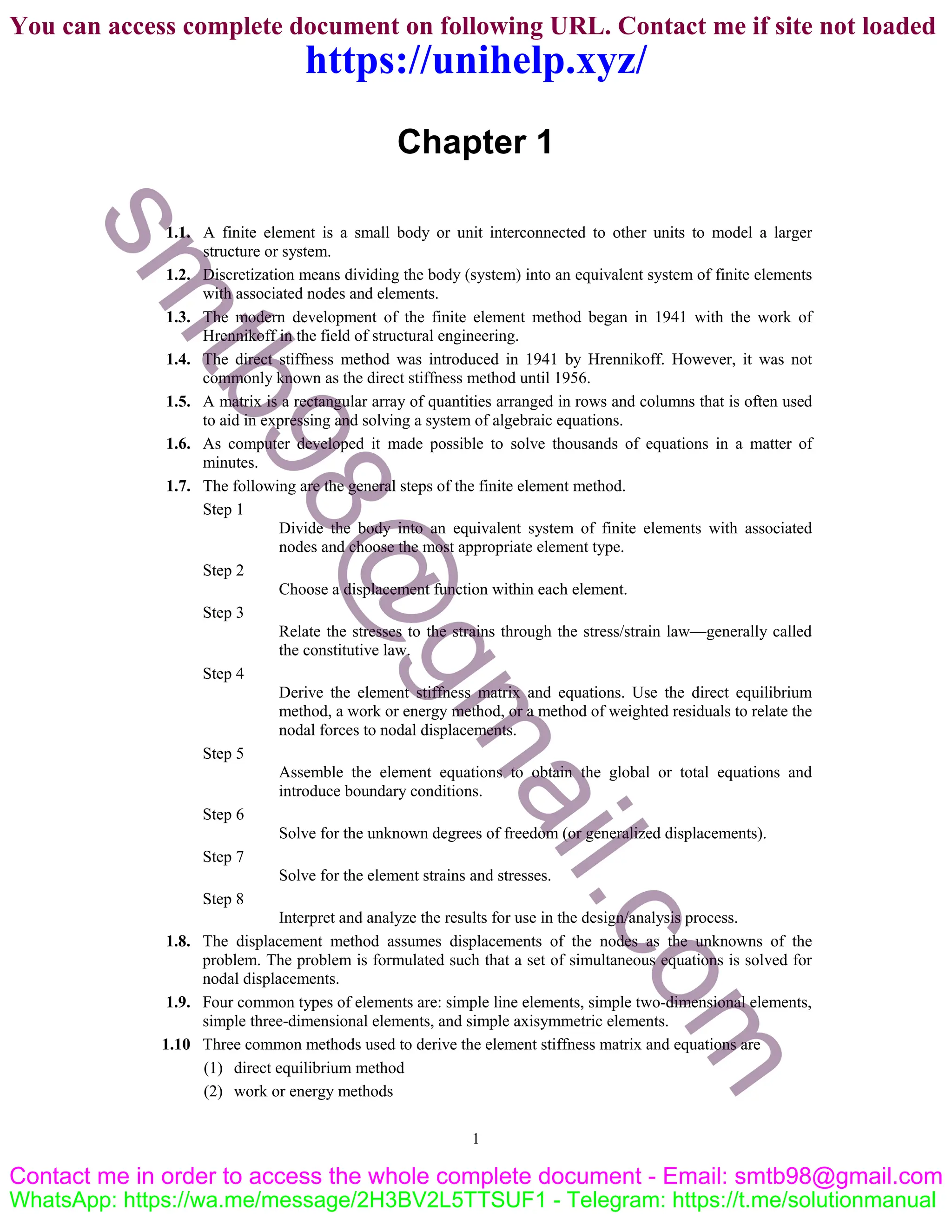 Solutions For Problems In A First Course In The Finite Element Method