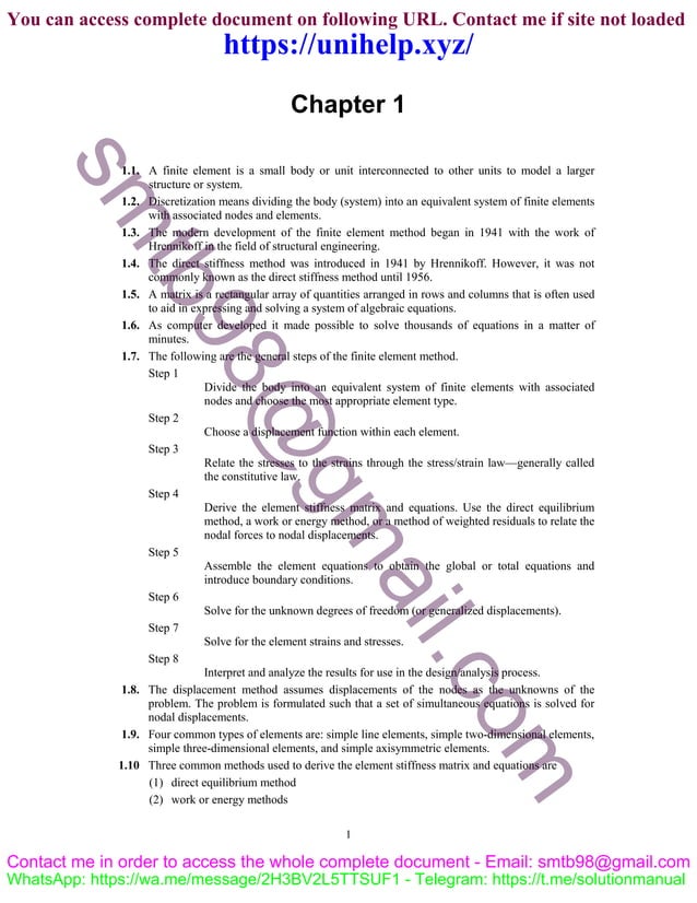 Solutions For Problems In A First Course In The Finite Element Method