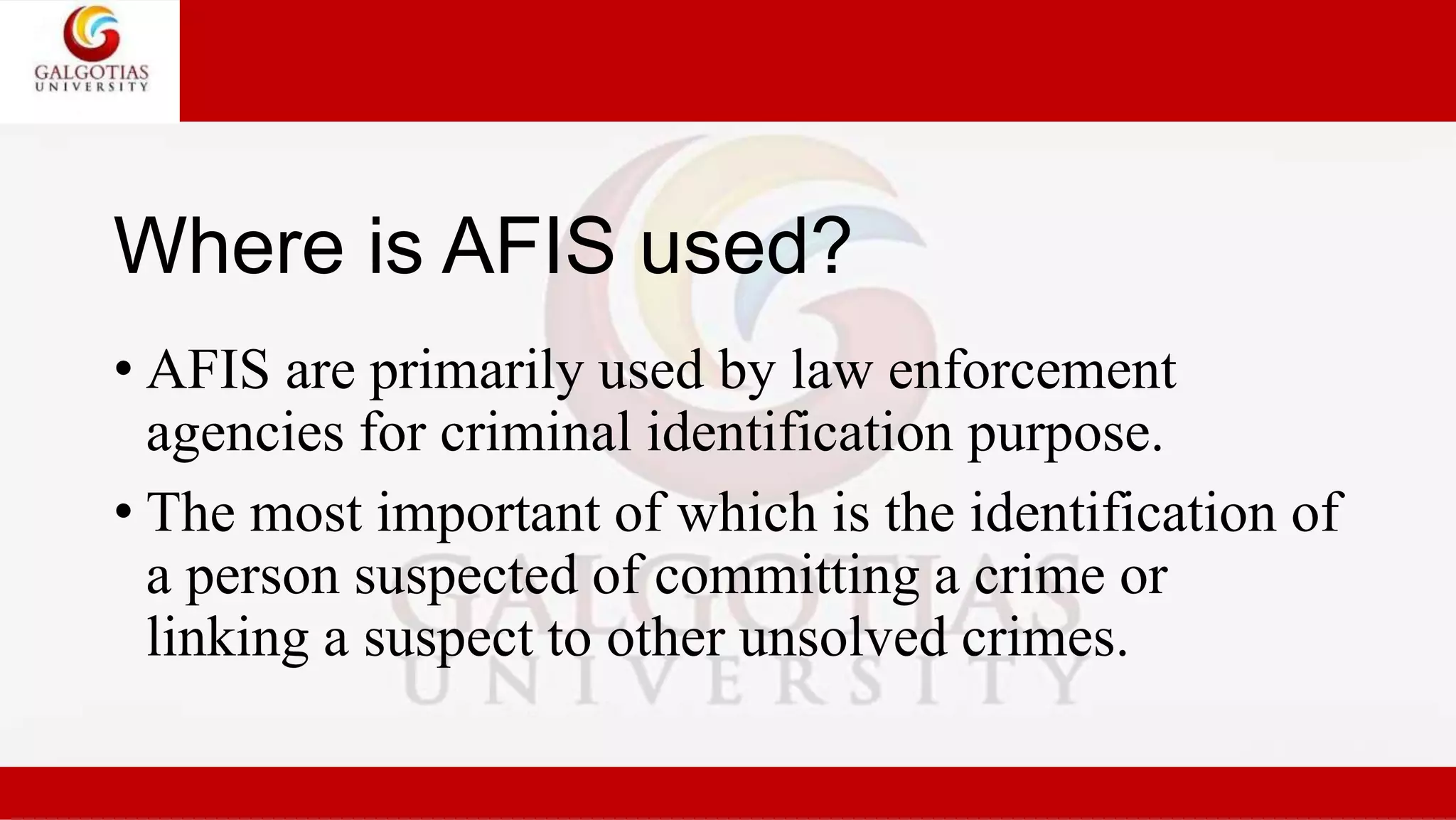 Automated Fingerprint Identification System (AFIS) | PPTX