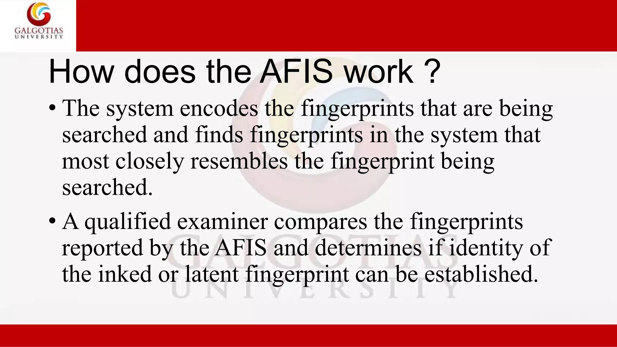 Automated Fingerprint Identification System (AFIS) | PPTX