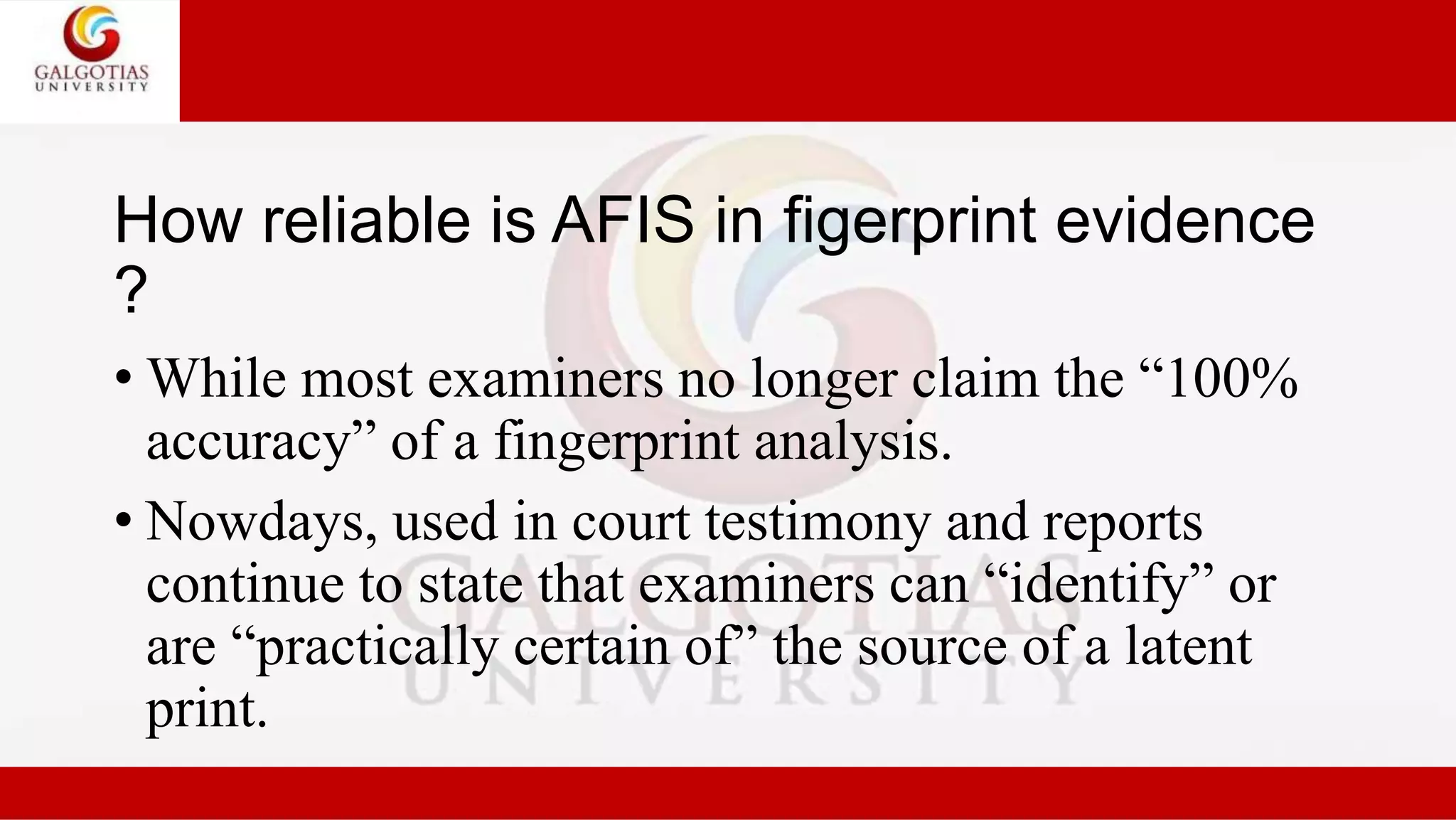 Automated Fingerprint Identification System (AFIS) | PPTX