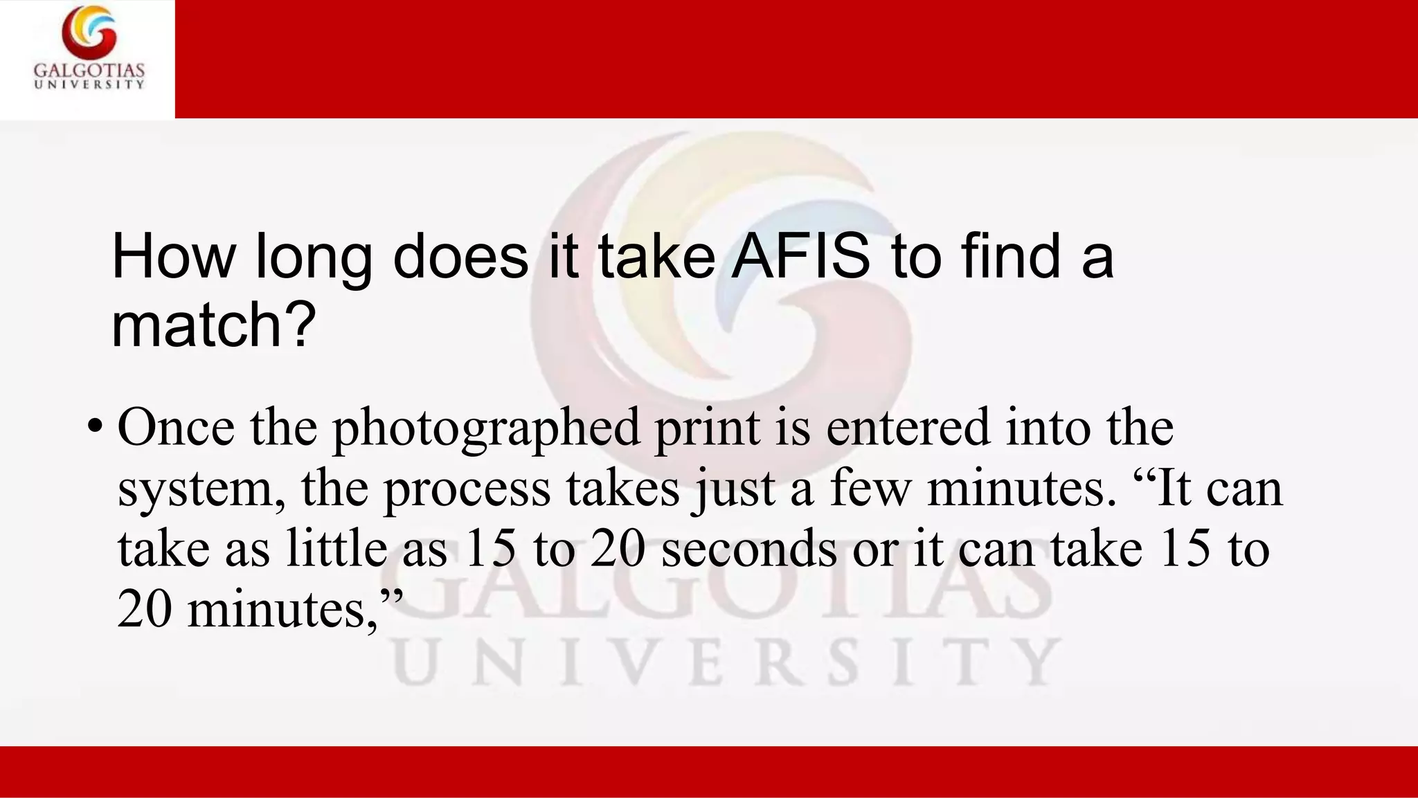 Automated Fingerprint Identification System (AFIS) | PPTX